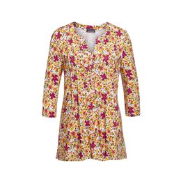 Print-Shirt GOLDNER "Kurzgr&ouml;&szlig;e Figurschmeichelndes Drucktunika-Shirt", Damen, Gr. 24, bunt (bunt, gebl&uuml;mt), Obermaterial: 95% Viskose CV. 5% Elasthan EL., normal, V-Ausschnitt, Sonstiges, Shirts, Ohne
