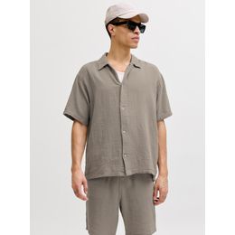 Jack & Jones Kurzarmhemd JACK & JONES "JORNANTUCKET DOUBLE CLOTH SHIRT SS EA26", Herren, Gr. S, N-Gr, vintage khaki, Web, Obermaterial: 100% Baumwolle, unifarben, relaxed fit normal, Hemden
