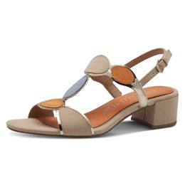 Sandalette Marco Tozzi, Damen, Gr. 37, beige (natur kombiniert), Lederimitat, Textil, kontrastfarbene Details, Schuhe Sandalette, Blockabsatz, Sommerschuh, Riemchensandale mit verstellbarer Schnalle