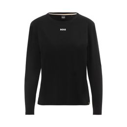Langarmshirt BOSS, Damen, Gr. XL, schwarz, Jersey, Obermaterial: 95% Baumwolle, 5% Elasthan, unifarben, Basic, regular fit, Rundhals, Shirts Langarmshirt, mit Rundhalsausschnitt