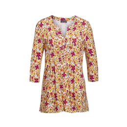 Print-Shirt GOLDNER "Kurzgr&ouml;&szlig;e Figurschmeichelndes Drucktunika-Shirt", Damen, Gr. 21, bunt (bunt, gebl&uuml;mt), Obermaterial: 95% Viskose CV. 5% Elasthan EL., normal, V-Ausschnitt, Sonstiges, Shirts, Ohne