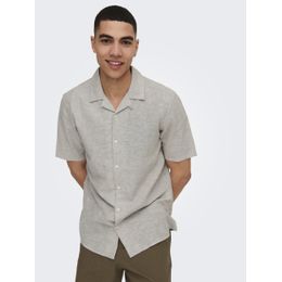 Only & Sons Kurzarmhemd ONLY & SONS "ONSCAIDEN SS SOLID RESORT LINEN NOOS", Herren, Gr. L, N-Gr, beige (chinchilla), Web, Obermaterial: 55% Baumwolle, 45% Leinen, unifarben, slim fit, Hemden