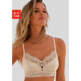 Bralette-BH Lascana "Alana", Damen, Gr. 75, Cup C, beige (champagner), Spitze, Obermaterial: 60% Seide, 32% Polyamid, 8% Elasthan, BHs, ohne B&uuml;gel mit hohem Seidenanteil und edler Spitze, Dessous