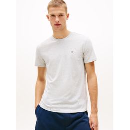 T-Shirt Tommy Jeans "TJM XSLIM JASPE HTR TEE EXT", Herren, Gr. L, ice grau heather, Single Jersey, Obermaterial: 60% Baumwolle, 40% Polyester, Basic, slim fit normal, Rundhals, eingesetzt abgesteppte Kante, Shirts T-Shirt, Mit Rundhalsausschnitt