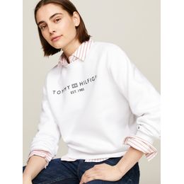 Sweatshirt Tommy Hilfiger "MDRN REG CORP LOGO C-NK SWTSHRT", Damen, Gr. XXXL(46), wei&szlig; (optic wei&szlig;), Sweatware, Obermaterial: 64% Baumwolle, 36% Polyester, unifarben, regular fit h&uuml;ftlang, Rundhals, Rippb&uuml;ndchen, Sweatshirts Sweatshirt, mit Logoschriftzug