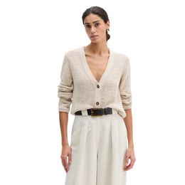Marc O'Polo Cardigan MARC O'POLO "aus B&auml;ndchengarn", Damen, Gr. XXL, grau silk, Obermaterial: 70% Baumwolle, 30% Polyester, unifarben, slim fit, V-Ausschnitt, Strickjacken
