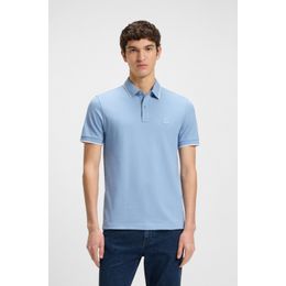 Poloshirt BOSS Orange "Passertip", Herren, Gr. L, blau (open blau470), Piqu&eacute;, Obermaterial: 95% Baumwolle, 5% Elasthan, unifarben, slim fit h&uuml;ftbedeckend, V-Ausschnitt, eingesetzt B&uuml;ndchen, Shirts, mit BOSS Logo-Badge