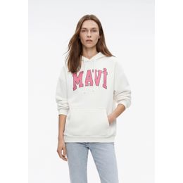 Kapuzenpullover Mavi "Mavi LOGO HOODED SWEATSHIRT", Damen, Gr. L, antique wei&szlig;, Stoff, 58% Baumwolle, 42% Polyester, oversize lang, ohne Ausschnitt, normaler Saum, Pullover Kapuzenpullover, Logo Sweatshirt