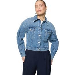 Jackenblazer Zero "Damen mit &uuml;berschnittenen &Auml;rmeln", Damen, Gr. 36, middle blau denim, Denim/Jeans, Obermaterial: 94% Baumwolle, 5% Baumwolle (recycled), 1% Elasthan, used, l&auml;ssig geschnitten normal, eng, Blazer, Knopfleiste