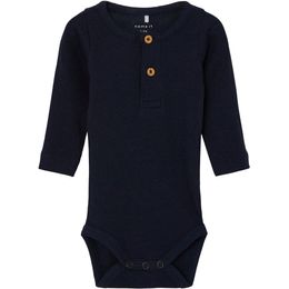 Langarmbody name it "NBMKAB LS BODY NOOS", Jungen, Gr. 74, N-Gr, blau (schwarz sapphire), Feinripp, Obermaterial: 57% Baumwolle, 38% Modal, 5% Elasthan, unifarben, regular fit, Rundhals, Bodys