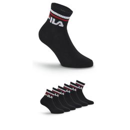Kurzsocken Fila "UNISEX QUARTER PLAIN SOCKS", Damen, Gr. 39-42, schwarz, Baumwollmischung, unifarben mit Farbeinsatz, normal, Socken, mit Logo-Schriftzug