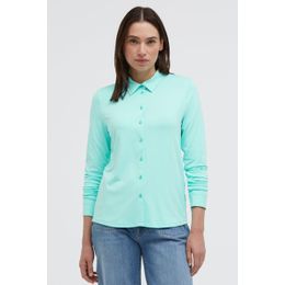 Langarmbluse SENSES.THE LABEL, Damen, Gr. L, crystal aqua, Jersey, Material: 97% Viskose, 3% Elasthan, unifarben, slim fit normal, hoch geschlossener Ausschnitt, &Auml;rmel mit &Auml;rmelschlitz 1-Knopf-Manschette, Blusen
