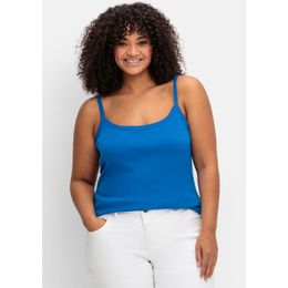 Spaghettitop sheego, Damen, Gr. 44, blau (kobaltblau), 100% Baumwolle, unifarben, Rundhals, Tops