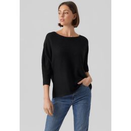 V&eacute;ro Moda 3/4 Arm-Pullover VERO MODA "VMNORA 3/4 BOATNECK BLOUSE NOOS", Damen, Gr. XS, schwarz, Rippstrick, Obermaterial: 63% Polyester, 34% Viskose, 3% Wolle, unifarben, normal, U-Boot-Ausschnitt, Fledermaus&auml;rmel, Pullover, mit Fledermaus&auml;rmeln