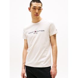 T-Shirt Tommy Hilfiger "TOMMY LOGO", Herren, Gr. M, beige (heatherot oatmilk), Jersey, Obermaterial: 100% Baumwolle, schmal h&uuml;ftbedeckend, Rundhals, eingesetzt abgesteppt, Shirts T-Shirt, aus reiner Baumwolle