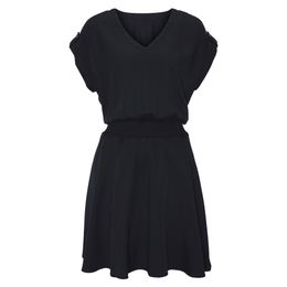 Sommerkleid Buffalo, Damen, Gr. 34, N-Gr, marine washed, Web, Obermaterial: 100% Lyocell, unifarben, figurumspielend knieumspielend, V-Ausschnitt, Krempel&auml;rmel,mit Riegel, Kleider Sommerkleid, aus weichem Lyocell, Jeansoptik, Sommerkleid