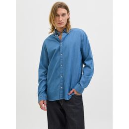 Jack & Jones Langarmhemd JACK & JONES "JJEPERFECT DENIM SHIRT LS NOOS", Herren, Gr. L, N-Gr, medium blau denim, Web, Obermaterial: 100% Baumwolle, unifarben, regular fit, Hemden