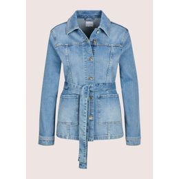 Madeleine Mode Kurzjacke MADELEINE "Jeansjacke &Uuml;bergangsjacke im Safari-Look", Damen, Gr. 34, blau, Obermaterial: 99% Baumwolle CO. 1% Elasthan EL., Modern, schmal, Jacken Kurzjacke, Bindeg&uuml;rtel