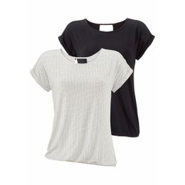 Kurzarmshirt Lascana "mit modischem Cut-Out", Damen, Gr. 36/38, schwarz-wei&szlig; (sanftes wei&szlig;, gemustert, schwarz), Single Jersey, Obermaterial: 95% Viskose (LENZING&trade; ECOVERO&trade;), 5% Elasthan, gemustert, unifarben, bequem normal, Rundhals, Shirts, aus weichem Viskose-Stretch, Topseller