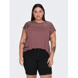 Spitzenshirt Only CARMAKOMA "CARFLAKE LIFE S/S MIX TOP JRS NOOS", Damen, Gr. M, rose braun, Jersey, Obermaterial: 100% Viskose, unifarben, normal normal, Rundhals, Shirts, Viskose, regular fit