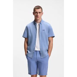Kurzarmhemd BOSS Green "Motion S", Herren, Gr. S, N-Gr, blau (light, pastel blau459), Jersey, Obermaterial: 100% Baumwolle, gestreift, regular fit normal, Rundhals, abgesteppte Kante, Hemden, Regular Fit, Button-down-Kragen, Kurzarm, Logo-Stickerei
