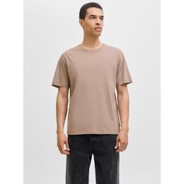 Jack & Jones Rundhalsshirt JACK & JONES "JJEORGANIC BASIC TEE SS O-NECK NOOS", Herren, Gr. M, grau (mocha meringue), Single Jersey, Obermaterial: 100% Baumwolle, unifarben, regular fit normal, Rundhals, Shirts Rundhalsshirt, Baumwolle, regular fit