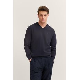 V-Ausschnitt-Pullover Bugatti "Basic Essential", Herren, Gr. L, blau (marine), 100% Baumwolle, regular fit, V-Ausschnitt, Rippb&uuml;ndchen, Pullover, aus reine Baumwolle