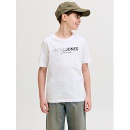 Jack & Jones T-Shirt JACK & JONES JUNIOR "JPRBLANEO SS TEE FST JNR", Jungen, Gr. 152, wei&szlig;, Single Jersey, Obermaterial: 100% Baumwolle, bedruckt, regular fit normal, Rundhals, Shirts T-Shirt