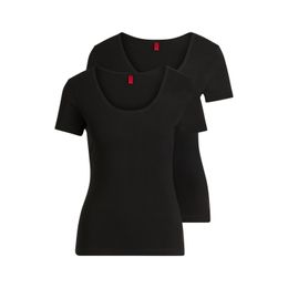 T-Shirt HUGO UNDERWEAR "TWIN", Damen, Gr. XS (34), schwarz (schwarz001), Jersey, Obermaterial: 95% Baumwolle, 5% Elasthan, bedruckt, unifarben, Basic, regular fit h&uuml;ftbedeckend, Rundhals, eingesetzt abgesteppt, Shirts T-Shirt, mit vertikalem Logodruck