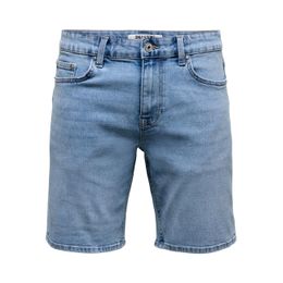 Only & Sons Shorts ONLY & SONS "ONSWEFT BOX PIM DNM SHORTS VD", Herren, Gr. L, N-Gr, light blau denim, Web, Obermaterial: 50% Baumwolle, 30% Polyester, 18% Viskose, 2% Elasthan, unifarben, regular fit, Hosen Shorts