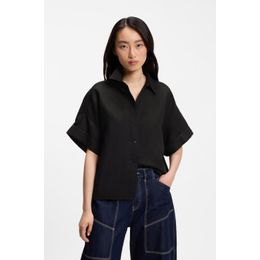 BOSS Orange Damen Hemdbluse "Bisenas Premium Damenmode"schwarz 001, Gr. 40, unifarben, Web, Obermaterial: 53% Leinen, 47% Viskose, Blusen, mit