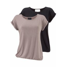 Kurzarmshirt Lascana "mit modischem Cut-Out", Damen, Gr. 32/34, grau (taupe, gemustert, schwarz), Single Jersey, Obermaterial: 95% Viskose (LENZING&trade; ECOVERO&trade;), 5% Elasthan, gemustert, unifarben, bequem normal, Rundhals, Shirts, aus weichem Viskose-Stretch