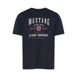 Kurzarmshirt Mustang "Alex Logoprint", Damen, Gr. L, schwarz saphire, Jersey, Obermaterial: 100% Baumwolle, bedruckt, normal h&uuml;ftbedeckend, Rundhals, Shirts, kurzarm, mit Logoprint