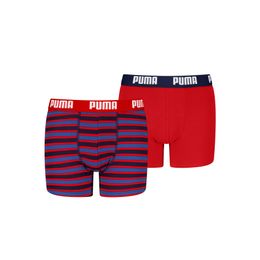 Boxershorts Puma "Puma BOYS EVERYDAY STRIPED BOXERS", Jungen, Gr. 134/140, rot, blau, Single Jersey, Obermaterial: 95% Baumwolle, 5% Elasthan, k&ouml;rpernah, Unterhosen, ohne Eingriff, mit elastischem Logobund