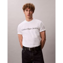 T-Shirt Calvin Klein Jeans, Damen, Gr. L (52), wei&szlig;, Jersey, Obermaterial: 95% Baumwolle, 5% Elasthan, unifarben, regular fit normal, Rundhals, abgesteppte Kante, Shirts T-Shirt, Rundhalsausschnitt, Regular Fit, Logoschriftzug