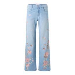 Bequeme Jeans AENGELS "AENGELS Liz Flower", Damen, Gr. 36/30, L&auml;nge 30, bleached blau used, 91% Baumwolle, 6% Polyester, 3% Elasthan, Jeans