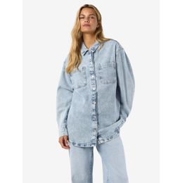 Jeansbluse Noisy may "NMALVA L/S DENIM SHACKET AZ352LB NOOS", Damen, Gr. XL, blau (light blau denim), Denim/Jeans, Obermaterial: 100% Baumwolle, unifarben, Blusen Jeansbluse
