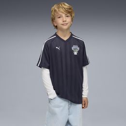 Trainingsshirt Puma "T7 Super Puma Relaxed Trikot Jungen", Jungen, Gr. 128, new navy blau, Obermaterial: 100% Polyester; Kragen: 5% Elasthan, 95% Polyester, gestreift, relaxed fit, V-Ausschnitt, Shirts