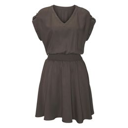 Sommerkleid Buffalo, Damen, Gr. 40, N-Gr, khaki, Web, Obermaterial: 100% Lyocell, unifarben, figurumspielend knieumspielend, V-Ausschnitt, Krempel&auml;rmel,mit Riegel, Kleider Sommerkleid, aus weichem Lyocell, Jeansoptik, Sommerkleid