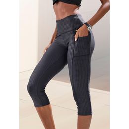 Caprileggings Lascana, Damen, Gr. S (36/38), N-Gr, schwarz, Obermaterial: 85% Polyester, 15% Elasthan, Hahnentrittmuster, figurbetont kniebedeckend, Hosen, Sporthose im Allover-Druck