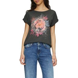 T-Shirt QS, Damen, Gr. L (40), schwarz, Jersey, Obermaterial: 100% Baumwolle, bedruckt, oversize taillenbedeckt, Rundhals, Shirts T-Shirt, mit Frontprint