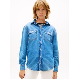 Tommy Jeans Damen Langarmshirt "RELAXED DENIM SHIRT EXT BJ8037"denim medium, Gr. S, unifarben, Denim/Jeans, Obermaterial: 100% Baumwolle, Shirts, mit