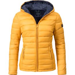 Steppjacke Marikoo "Luci", Damen, Gr. M (38), gelb, Obermaterial: 100% Nylon; Futter: 100% Polyester; Wattierung: 100% Polyester; &Auml;rmelfutter: 100% Polyester, figurbetont h&uuml;ftbedeckend, &Auml;rmel ohne &Auml;rmelschlitz normaler Saum, Jacken Steppjacke, modische Damen &Uuml;bergangsjacke mit gro&szlig;er Kapuze