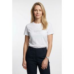 T-Shirt Calvin Klein Jeans "CLASIC MONOLOGO TEE", Damen, Gr. XL (44), hellwei&szlig;, Web, Obermaterial: 100% Baumwolle, unifarben, regular fit normal, Rundhals, eingesetzt abgesteppte Kante, Shirts T-Shirt, Regular fit mit Rundhalsausschnitt