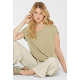 Rundhalsshirt SENSES.THE LABEL, Damen, Gr. L, light sage, Web, Material: 70% Modal, 30% Polyester, unifarben, regular fit normal, Rundhals, angeschnitten, Shirts Rundhalsshirt, mit &uuml;berschnittenen Schultern