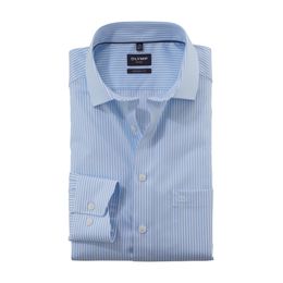 Businesshemd OLYMP "Luxor modern fit", Herren, Gr. 37, N-Gr, blau (bleu), Web, Obermaterial: 100% Baumwolle, gestreift, 2-Knopf-Manschette, Hemden, fein gestreift