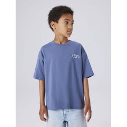 T-Shirt name it "NKMBLEZE SS RLX TOP PS NOOS", Jungen, Gr. 116, vintage indigo, Jersey, Obermaterial: 100% Baumwolle, bedruckt, unifarben, h&uuml;ftlang, Rundhals, Shirts T-Shirt