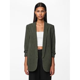 Blusenblazer Pieces "PCBOSELLA 3/4 PRINTED BLAZER NOOS", Damen, Gr. L, gr&uuml;n (duffel bag aop:houndstooth), Web, Obermaterial: 98% Polyester, 2% Elasthan, bedruckt, figurumspielend h&uuml;ftbedeckend, V-Ausschnitt, Blazer Blusenblazer, mit 3/4 &Auml;rmel