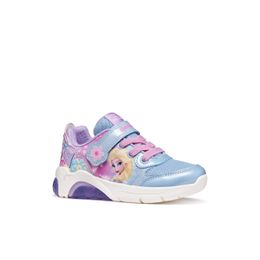 Sneaker Geox "J FADINLIGHT GIRL DISNEY - PRINCESS ELSA FROZEN", Damen, Gr. 29, lila, hellblau, Lederimitat, Textil, Schuhe Sneaker, Blinkschuh mit Elsa-Motiv, Gr&ouml;&szlig;enschablone zum Download