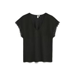 V&eacute;ro Moda Blusenshirt VERO MODA "VMIBILSA S/S V-NECK TOP JRS BTQ", Damen, Gr. L, schwarz, Jersey, Obermaterial: 64% Viskose, 36% Polyester, unifarben, regular fit, tiefer V-Ausschnitt, Shirts Blusenshirt, mit Spitzendetails